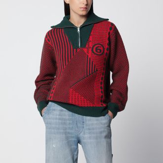 Maison Margiela Jacquard-Strickpullover aus Wollmischung in Rot/Waldgr&uuml;n