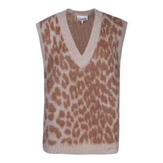 Ganni Femme, Pulls, Brun, Taille: 34 FR Leopard Jacquard Vest