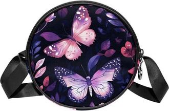 Generic Circle Sac &agrave; bandouli&egrave;re pour femme, petit sac &agrave; bandouli&egrave;re violet et rose avec fermeture &eacute;clair, bretelles r&eacute;glables, sac &agrave; main rond d&eacute;contract&eacute; po