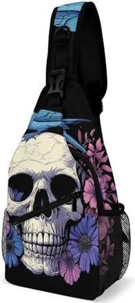 Generic Sacoche Homme Bandouliere Art floral dr&ocirc;le avec des fleurs, des oiseaux et des cr&acirc;nes Antivol Sac &agrave; Bandouli&egrave;re Durable Sac DEpaule pour Femme Homme &eacute;