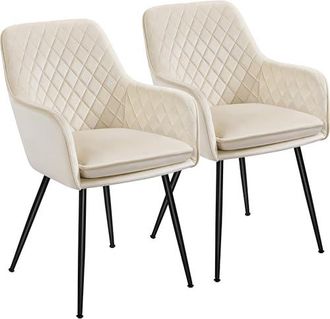 Yaheetech Esszimmerst&uuml;hle 2er Set K&uuml;chenst&uuml;hle, Polsterst&uuml;hle mit Armlehnen Metallbeine, Seesel aus Samtstoff f&uuml;r Arbeitszimmer/Wohnzimmer, Beige