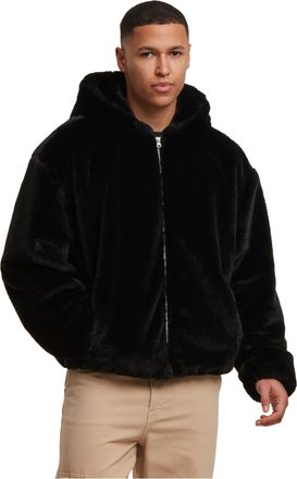 Urban Classics Herren Kapuzenjacke Full Zip Faux Fur Hoodie, Männer Hoodie aus Kunstpelz mit durchgehendem Reißverschluss, Größen S - XXL