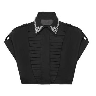 Philipp Plein Volant Cropped Shirt SS Strass - - Blouses & Shirts - Damen - Schwarzk - 2XL