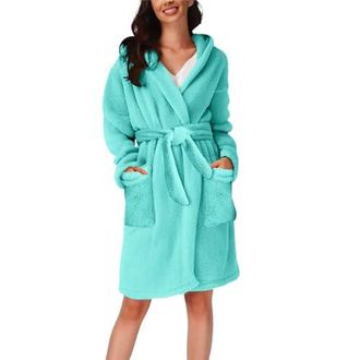 Generic Robe de chambre pour femme, peignoir &agrave; capuche, grande taille, d&eacute;contract&eacute;, thermique, confortable, robes chaudes avec poches, peignoirs en polaire mo
