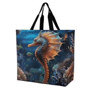 Generic Hippocampe De Mer Oc&eacute;anique Sac &Agrave; Bandouli&egrave;re R&eacute;utilisable Sacs D&eacute;contract&eacute; Sac Cabas Pour Shopping Universit&eacute; Gym