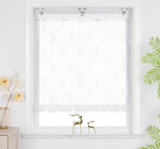 Joyswahl Raffrollo ohne Bohren Weiß Raffgardinen mit Hakenaufhängung Ausbrenner Ösenrollo Wohnzimmer Vorhänge für Fenster mit Ösen HxB 140 x 80 cm 1 Stück