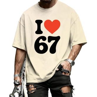 Generic Six Seven Shirt I Love 67 T-shirt imprim&eacute; dr&ocirc;le Meme Mode T-shirts d&eacute;contract&eacute;s col rond &eacute;t&eacute; tendance chemise streetwear quotidien, cr&egrave;me, 3XL