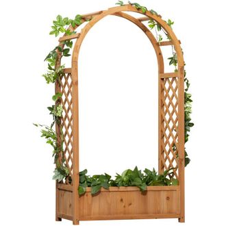 OUTSUNNY Jardini&egrave;re avec treillis et arche - bac &agrave; fleurs - jardini&egrave;re sur pied - dim. 83L x 36l x 152H cm - bois sapin pr&eacute;-huil&eacute;