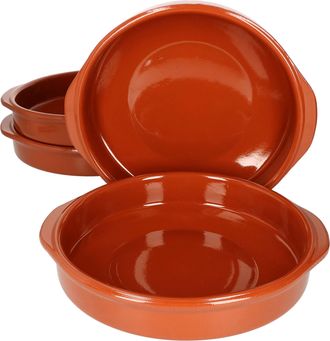 MamboCat Cazuela mit Griff 4er Set Schalen Bernd 1,3l Auflaufform rund 25,5cm aus Ton glasiert Größe XXL I Ton hitzebeständig für Auflauf Tiramisu Fingerfood I