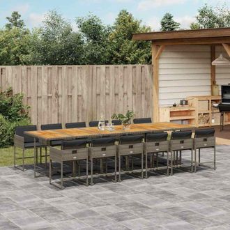 vidaXL 13-tlg. Garten-Essgruppe mit Kissen Grau Poly Rattan Vidaxl