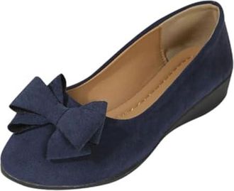 Generic Chaussures orthop&eacute;diques compens&eacute;es en faux daim pour femme avec noeud, soutien de la vo&ucirc;te plantaire confortable, chaussures compens&eacute;es basses &agrave; enfi