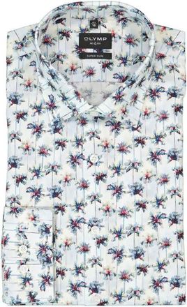 Olymp Herren Hemd blau geblümt Slim Fit