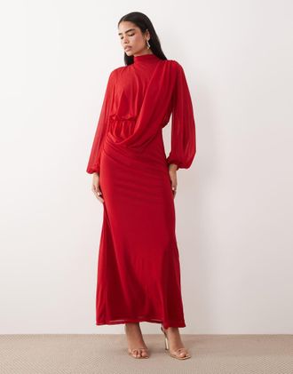 Daska Robe longue en mousseline &agrave; corsage drap&eacute; - Rouge