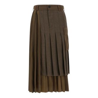 sacai Femme, Jupes, Brun, Taille: 42 FR Jupe Midi Pliss&eacute;e