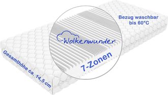 Wolkenwunder Wellflex Multi 7-Zonen-Schaum-Matratze I Bezug waschbar I hygienisch I pflegeleicht (mittel, 140 x 200 cm - 14,5 cm)