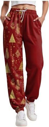 Generic Pantalon de jogging surdimensionné à jambe large pour femme, pantalon de survêtement taille haute sur le thème de Noël avec cordon de serrage et poche