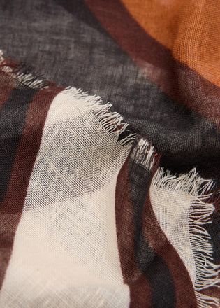 Mango Foulard lin imprim&eacute; g&eacute;om&eacute;trique marron - Femme - Taille unique - MANGO