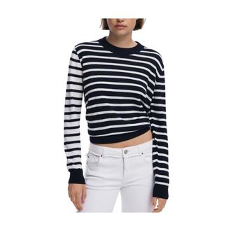 Desigual Schwarzer Woll Damen Pullover Streifen Texturen - - Knitwear - Damen - Schwarzk - XS