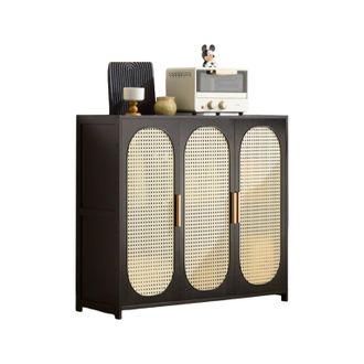 Generic Gro&szlig;z&uuml;giger Aufbewahrungsschrank, Doppelt&uuml;ren in Rattanoptik mit offenen Regalb&ouml;den, Flurschrank aus Holz, geeignet for Wohn- und Esszimmer(Color2,95x