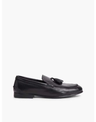 Tommy Hilfiger Flexible Leder-Loafer in Schwarz mit Logo und Quasten