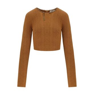 Elisabetta Franchi Haut en maille &agrave; motif serpent - Femme - Pulls - Brun - Taille: 42 FR