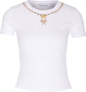 Marine Serre Pull Col Rond - Blanc