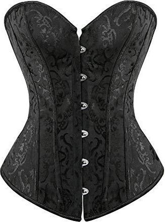 Grebrafan Broderie Bustier Corset Acier Femme Steampunk (EUR(48-50) 6XL, Noir)