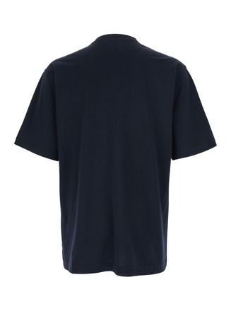 Dolce & Gabbana Mens T-Shirt With Logo Embroidery, Blue Cotton T-Shirts And Polos
