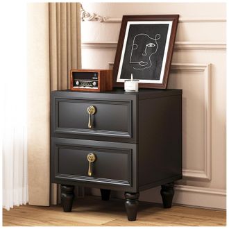 Generic Bauernhaus-Nachttisch, Beistelltisch for Schlafzimmer, Wohnzimmer, Holzkommode for Schlafzimmer, Nachttisch mit mentalem Griff(Black,40cm/15.74in)