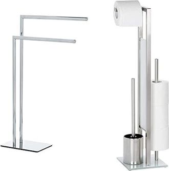 WENKO Handtuchhalter Recco, freistehender Handtuch-Ständer mit 2 parallelen Armen, 48 x 80,5 x 20 cm, Chrom & Stand WC-Garnitur Rivalta, 23 x 70 x 18 cm, Si