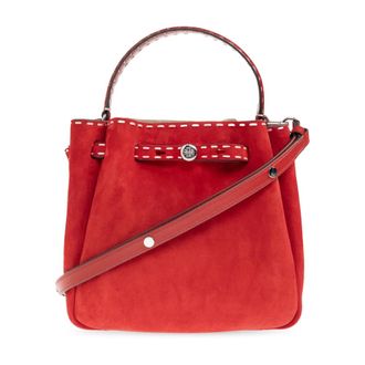 Tory Burch Femme, Sacs, Rouge, Taille: ONE Size Romy Suede Pick Stitch Bucket Bag