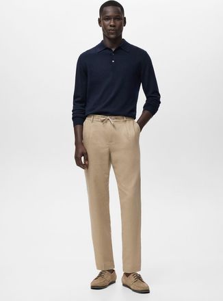 Mango Pantalon slim fit lin cordon beige - Homme - 38 - MANGO MAN