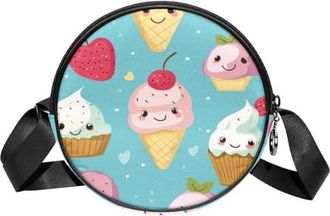 Generic Sac &agrave; bandouli&egrave;re circulaire pour femme, joli motif cornet de cr&egrave;me glac&eacute;e, petit sac &agrave; bandouli&egrave;re avec fermeture &eacute;clair, bretelles r&eacute;glables, sac &agrave; 
