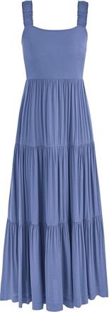 PrettyGarden Damen 2024 Sommer &auml;rmellos gestuft Maxikleid Casual Boho Flowy Chiffon Plissee Sommerkleid Tank Lange Kleider, Grau, Blau, Mittel