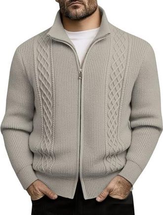 Generic Sweat cardigan zipp&eacute; pour homme - Coupe ajust&eacute;e - Col montant en tricot &eacute;pais avec bords c&ocirc;tel&eacute;s - Coupe-vent de poids moyen - Pour lautomne et lhiver