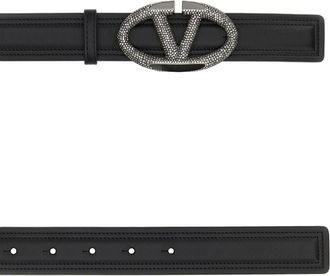 Valentino Garavani Neroblackdiamond Calfleatherbostaurus Cinture Belt