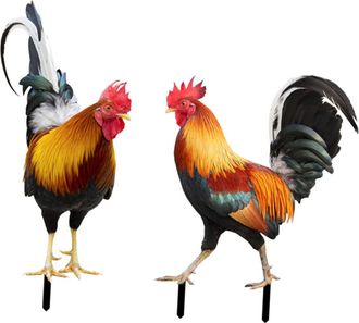 Cabilock 2 Stück Acryl Hahn Bodeneinsatz Gartendeko Gartenpfahl Rasenornament Außendekoration Hofhahn Terrassenstecker Rustikaler Landhausstil