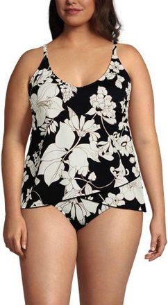 Lands End Tankinitop mit Tulpensaum chlorresistent, Damen, Gr&ouml;&szlig;e:52-54 plus, Schwarz, Nylon-Mischung, by Lands End