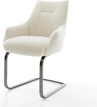 DELIFE Freischwinger Alja-Flex mit Armlehnen Teddystoff Beige Freischwinger flach Graphit Taschenfederkern, Esszimmerstühle