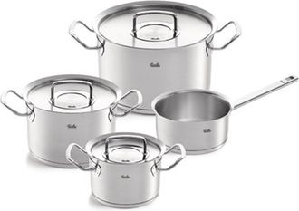 FISSLER Original-Profi Collection/Edelstahl-Topfset, 4-teilig, Koch-Töpfe mit Metall-Deckel (3 Kochtöpfe, 1 Stielkasserolle-deckellos) - Induktion