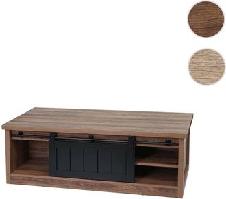 Mendler Mendler - Table basse HWC-K75 - table dappoint - porte coulissante 6 compartiments de rangement - aspect bois m&eacute;tal industriel 44x120x60c