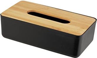 WENKO Kosmetiktuchbox Mod. Rotello, Box für Kosmetiktücher oder Taschentücher, Deckel aus Bambus, 24 x 7,5 x 12,7 cm, Schwarz/Natur