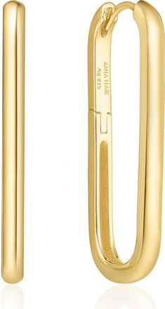Ania Haie Damen Creolen Vogue Maven Tube Oversized U Hoop aus 925 Sterling Silber 14k Gold vergoldet, Größe: 34 x 2,5 mm, inkl. Geschenkverpackung