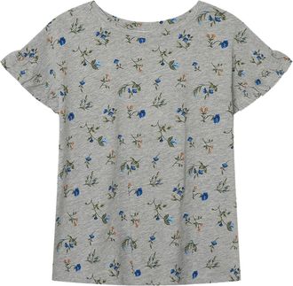 Springfield Damen Camisetademangacortaconvolantesenlasmangas T-Shirt Print Ärmel Rüsche, Standardgrau, L