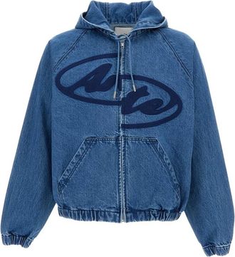 Arte Homme, Vestes, Bleu, Taille: S Split Logo Denim Hood Jacket