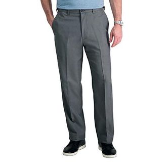 Haggar Pantalon décontracté 18 pour Homme, Plat sur Le Devant, Taille Extensible dissimulée - Gris