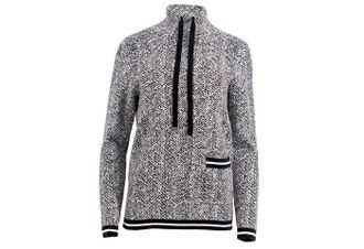 Passioni Rollkragenpullover Stehkragenpullover mit Fischgr&auml;tenmuster Streifendetails, Bindeb&auml;nder am Kragen