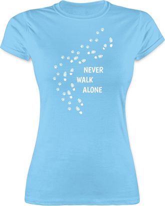 Shirtracer Shirt Damen - Geschenk f&uuml;r Hundebesitzer - Never Walk Alone Pfotenabdr&uuml;cke - XL - Hellblau - Oberteile hundespr&uuml;chen hundeshirts hundefan gassi Tshirt