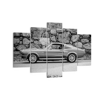 Arttor Mehrteilige Bilder auf Leinwand 150x100cm Leinwandbild Auto Ford Mustang Gro&szlig; XXL Wanddeko Bild Schlafzimmer Set 5 teilige Wandbilder Dekoration Wohnz