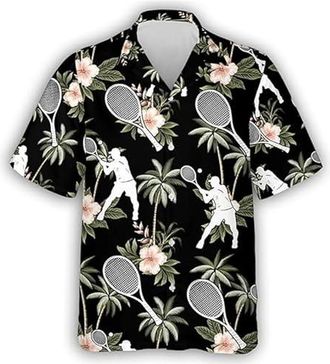 Keephen Balle de Tennis Impression 3D Chemise Hawaiienne Femmes Hommes Manches Courtes Joueur de Tennis Chemise &agrave; Boutons &Eacute;t&eacute; Plage Casual Chemises